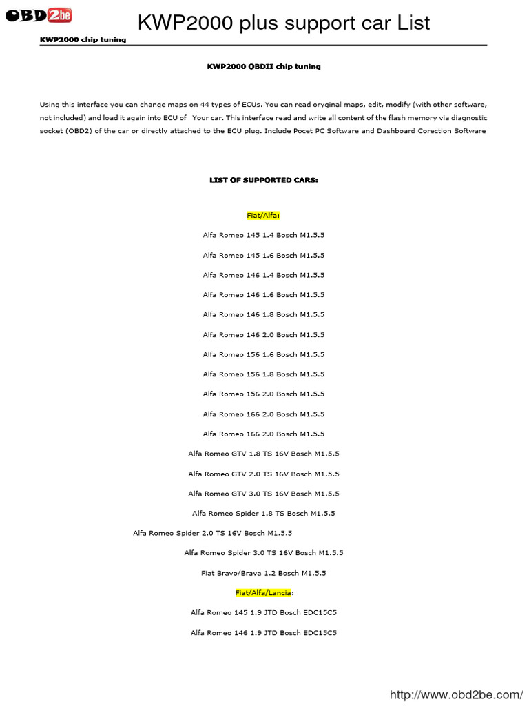 Kwp2000 Plus Car List | PDF | Volkswagen | Opel