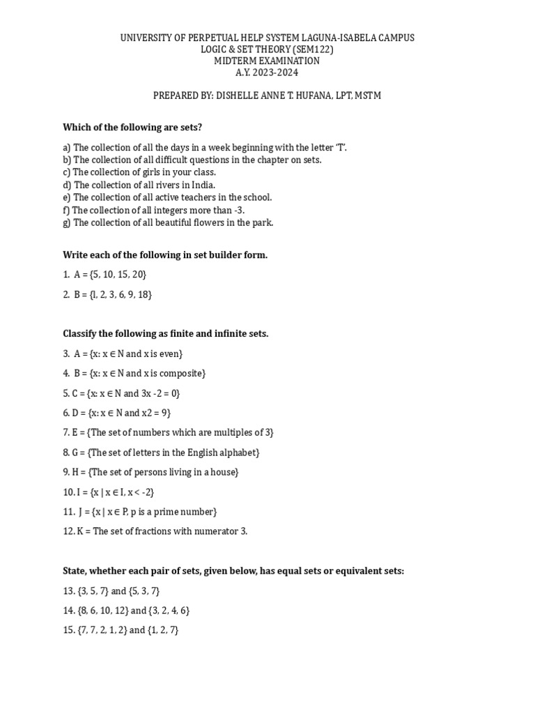 Logic & Set Theory Midterm Exam | PDF | Mathematics | Mathematical Logic