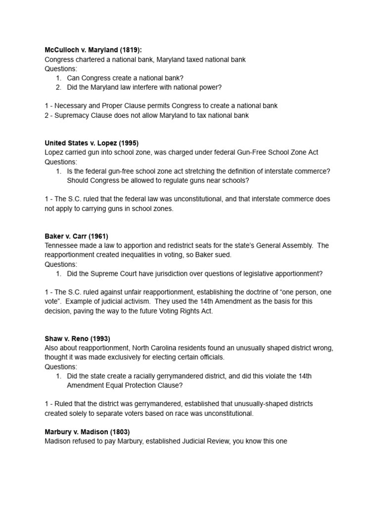 Key Supreme Court Cases Explained | PDF | Establishment Clause | United ...