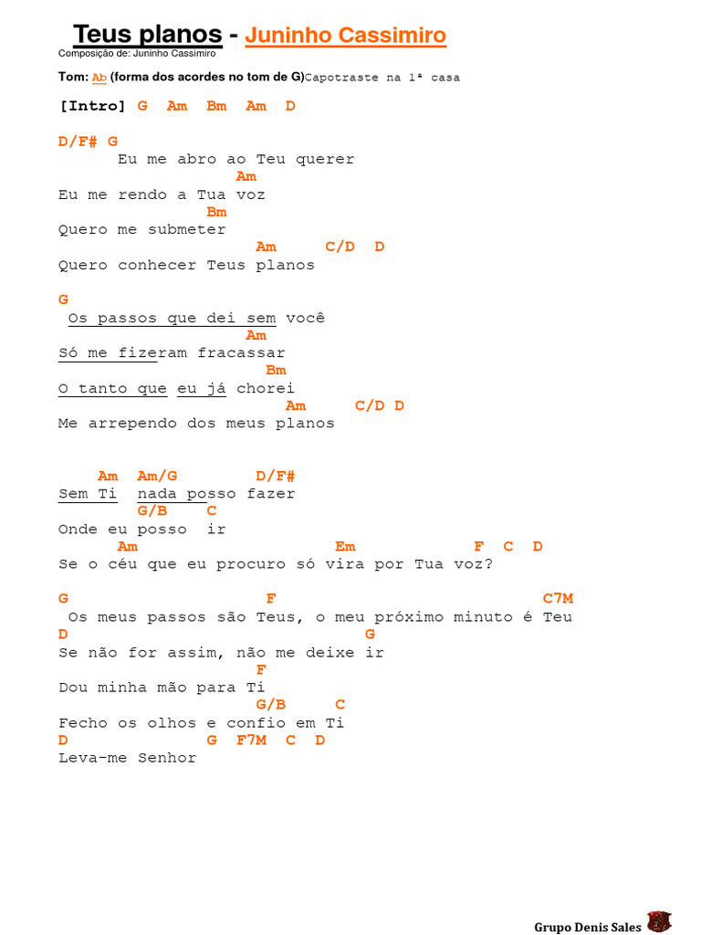 Teus Planos - Cassimiro - Cifras | PDF