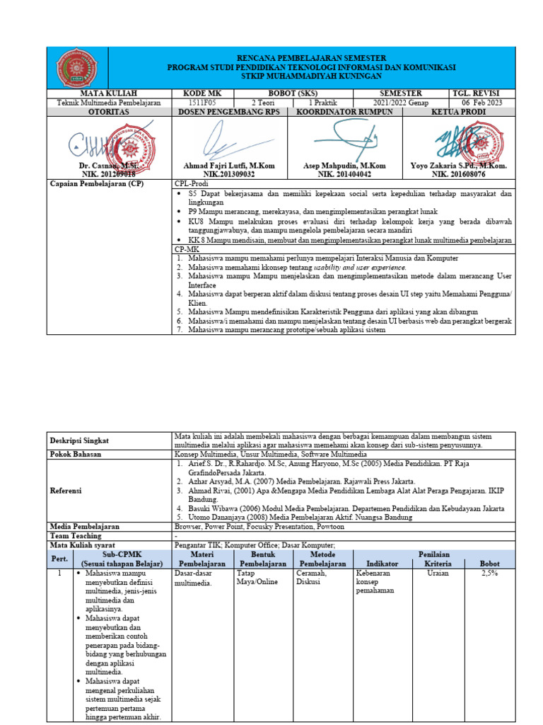 RPS Teknik Pembelajaran | PDF