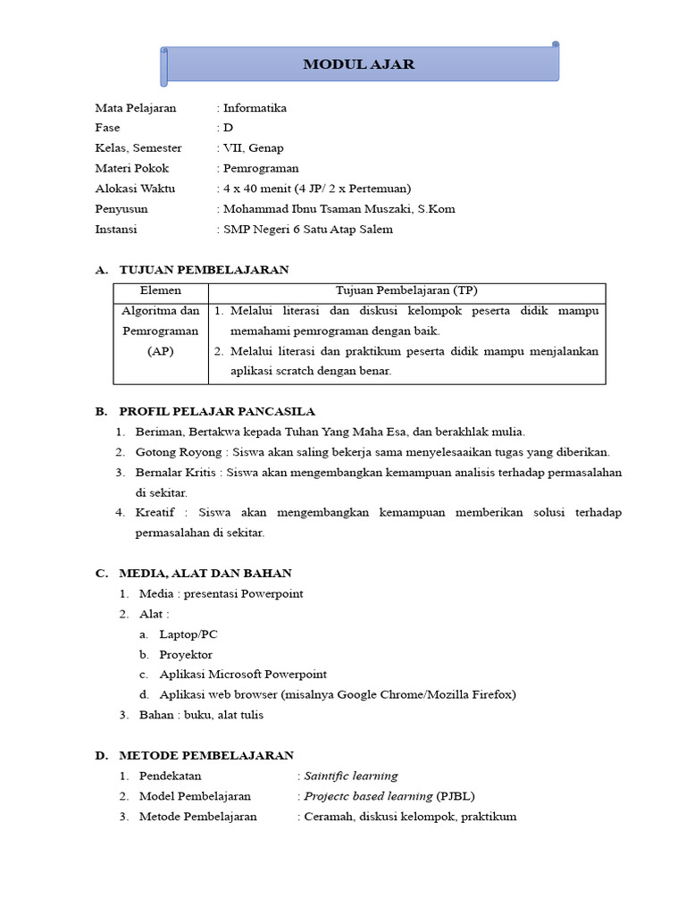 MODUL AJAR Algo + Pemrog - Pemrograman | PDF