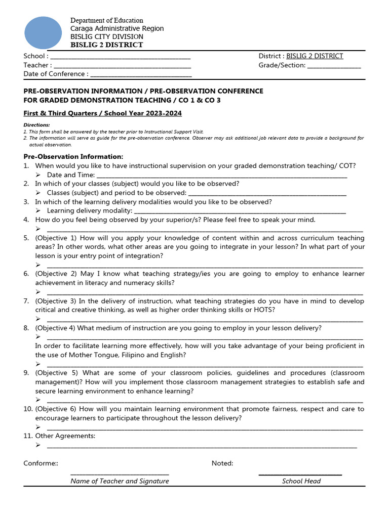 Pre Con Q1 Q3 Sy 2023 2024 | PDF | Learning | Teachers