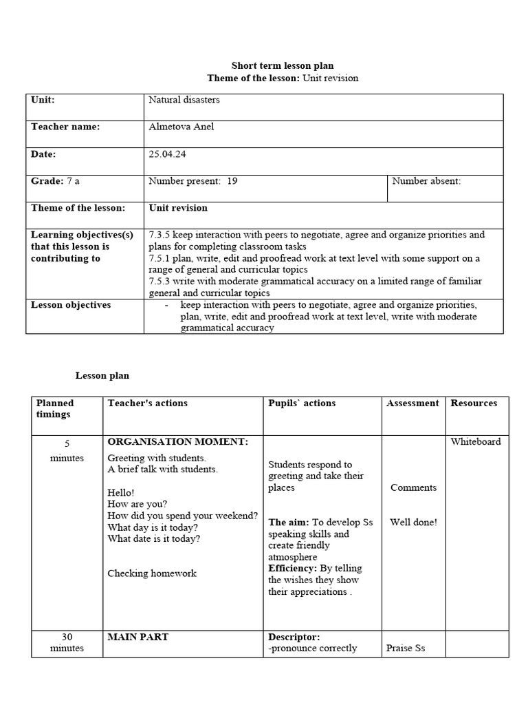 Unit Revision | Download Free PDF | Lesson Plan | Pedagogy