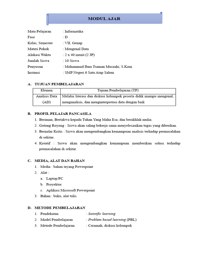 Mengenal Data: Modul Informatika Kelas VII | PDF | Metode & Bahan Ajar | Komputer