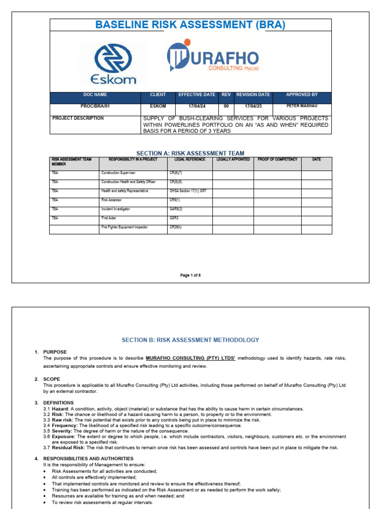 Baseline Risk Assessment (Bra) | Download Free PDF | Risk | Risk Assessment