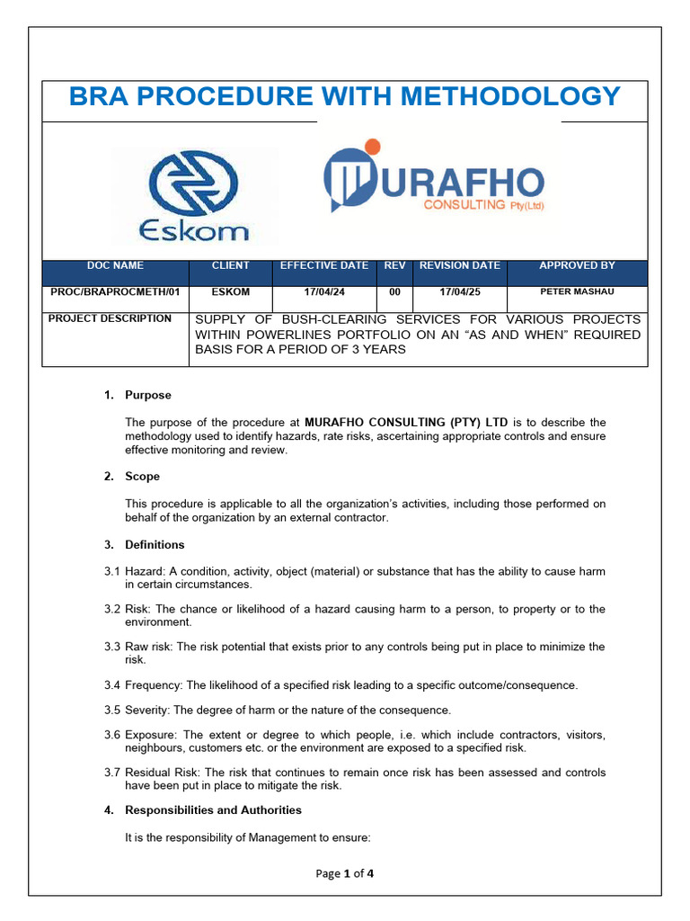 3.1. Bra Procedure With Methodology | PDF | Risk | Risk Assessment