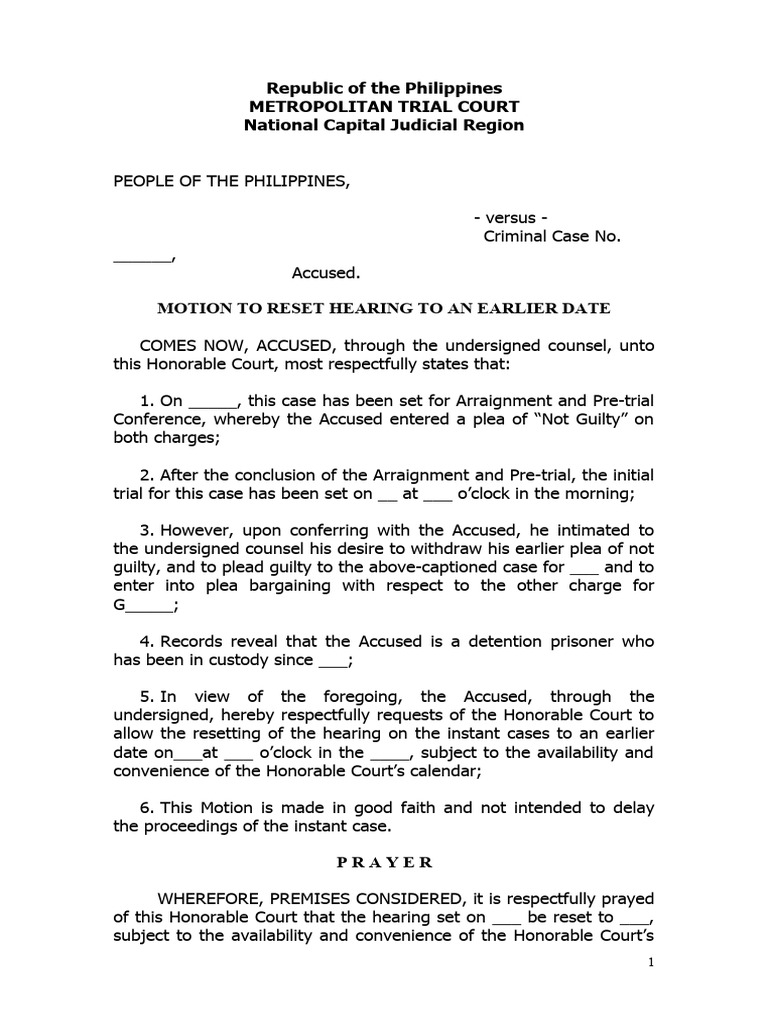 Motion To Reset | PDF