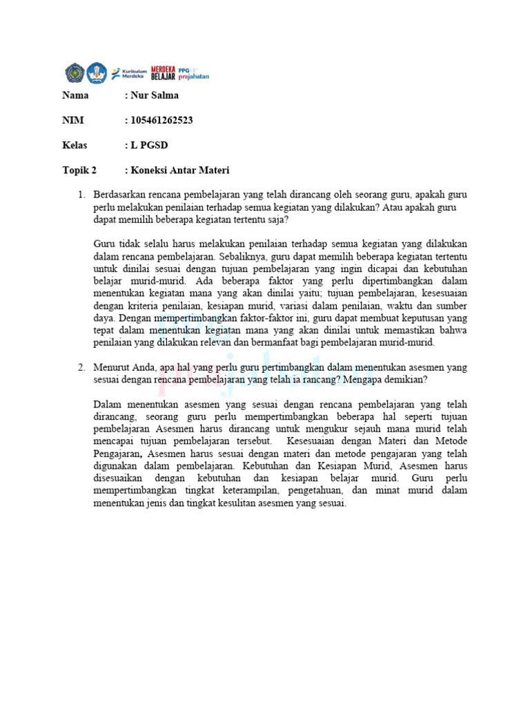 Topik 2 Koneksi Antar Materi (Pemahaman Peserta Didik) | PDF | Karier & Perkembangan ...