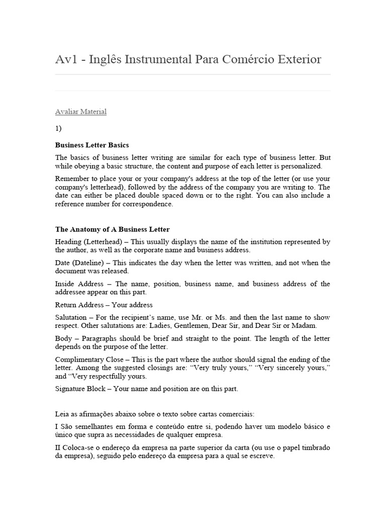 Business Letter Writing Guide for Export | PDF | Business