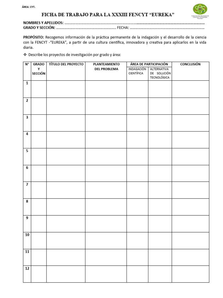 Ficha de Trabajo para Fencyt | PDF