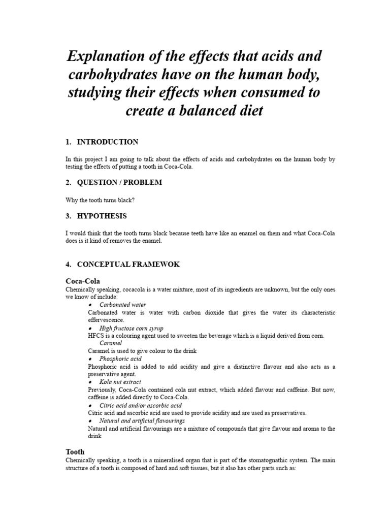Explanation of The Effects That Acids and Carbohydrates Have On The ...