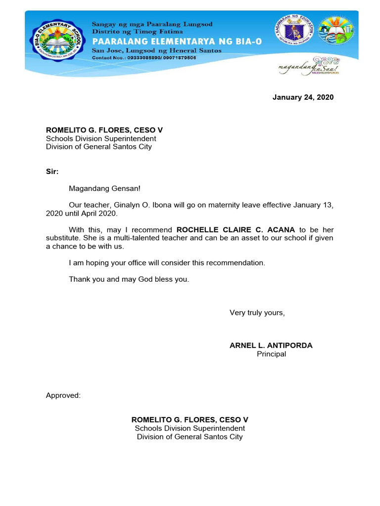Letter For Request of Teacher Sub Mam Gin | PDF