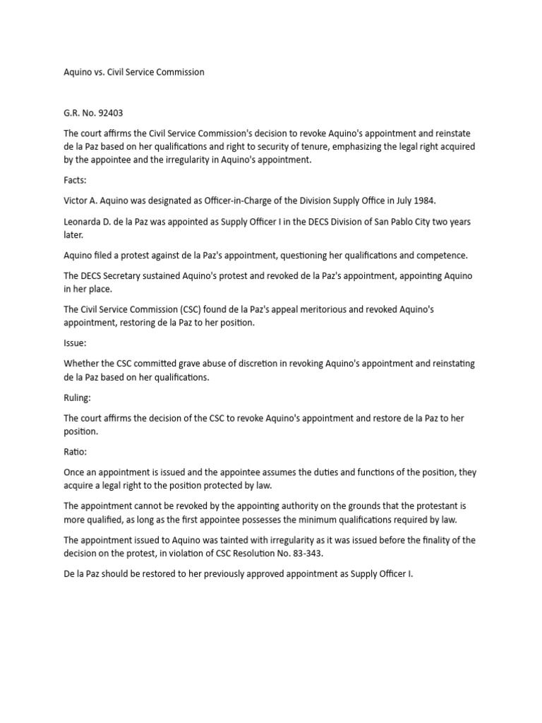 Aquino vs. Civil Service Commission | PDF