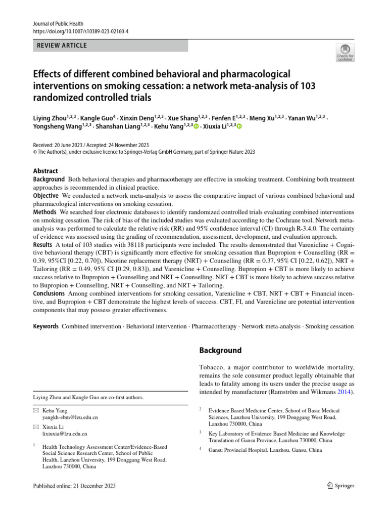 4-Effects of Different Combined Behavioral and Pharmacological Interventions On Smoking ...