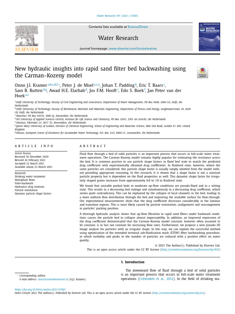 [Diff. P] 2021, Netherlands - Hydraulic insights into rapid sand filter ...