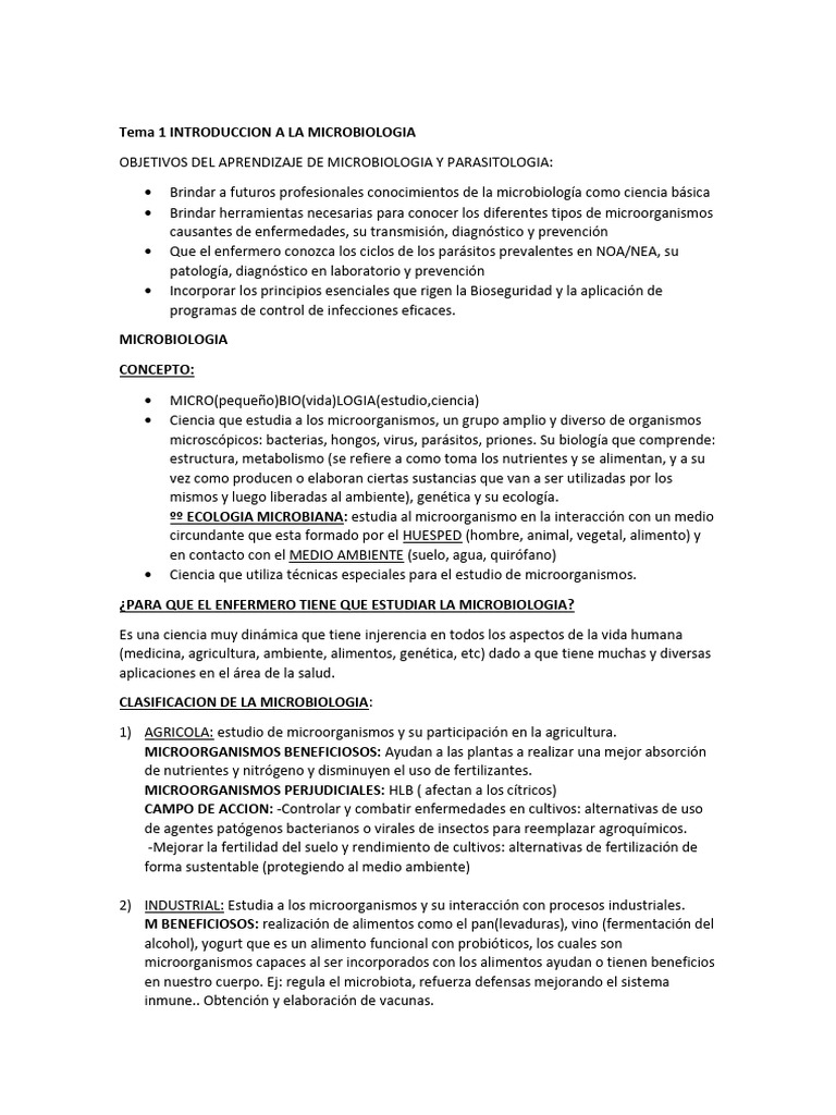 Tema 1 Introduccion a La Microbiologia | PDF | Citoplasma | Biología Celular)