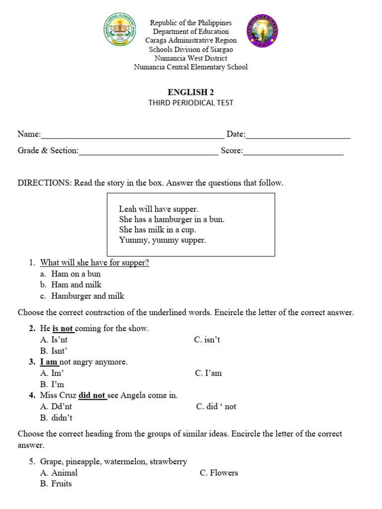 Third Periodical Test English q3 | PDF | Verb | Linguistics