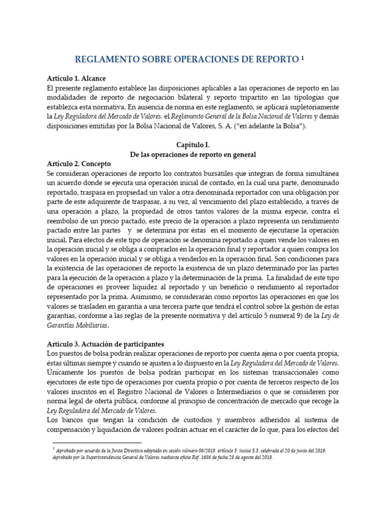 Reglamento Sobre Operaciones de Reporto | PDF | Liquidación (Finanzas ...