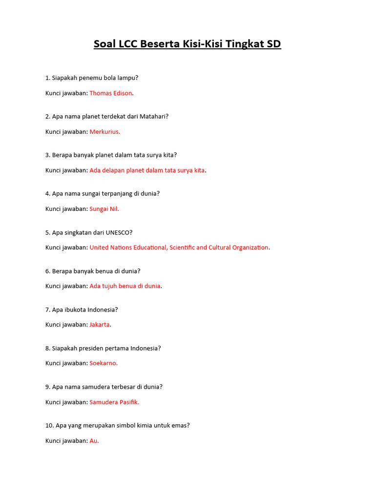 Soal LCC Beserta Kisi | PDF