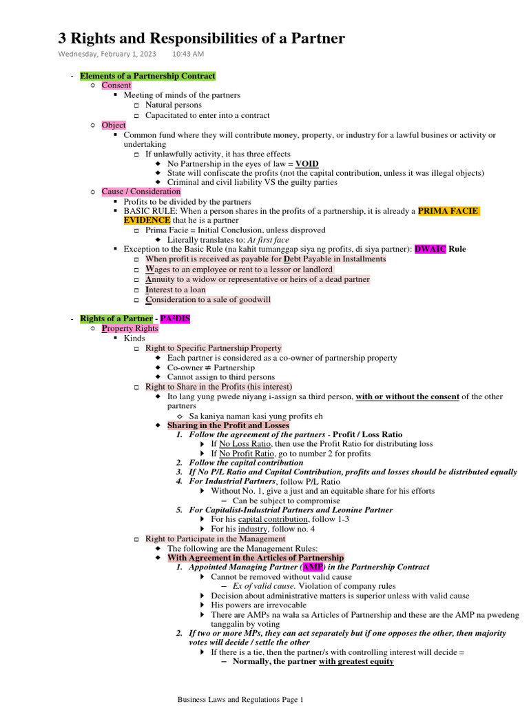 3 Rights and Responsibilities of (as PDF) | PDF | Partnership | Private Law