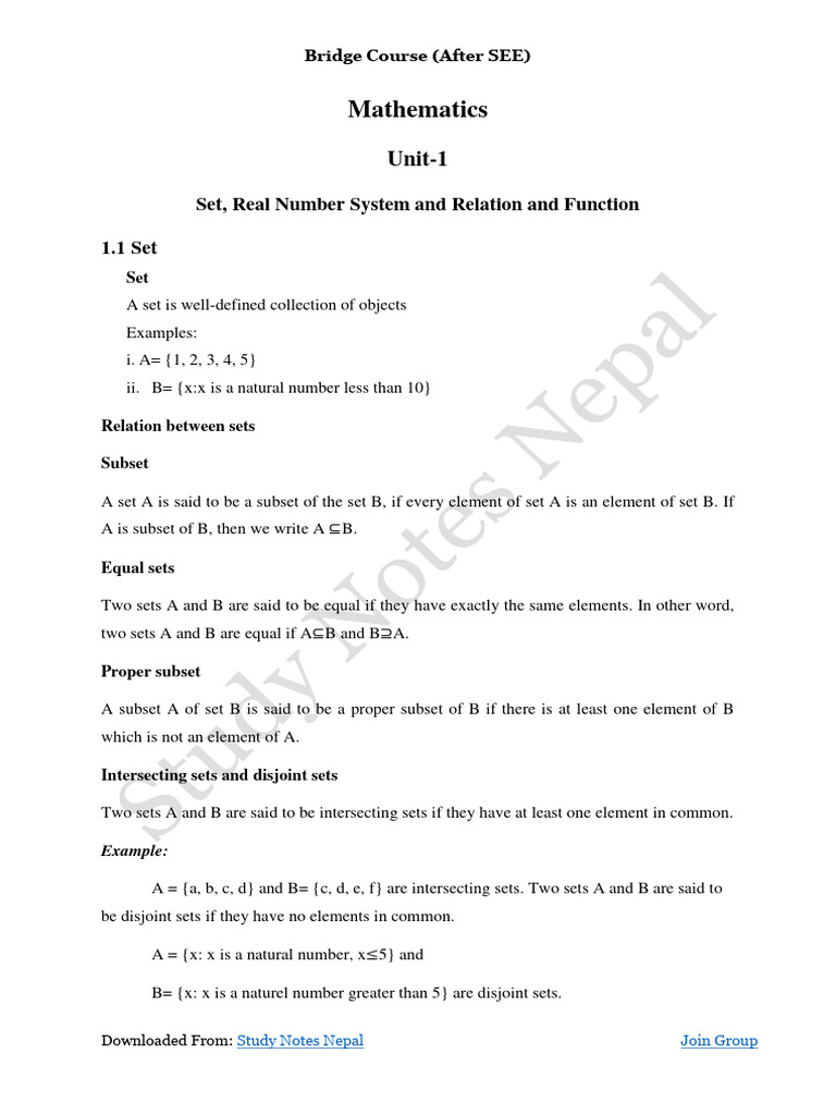Unit 1 Set Pdf Set Mathematics Real Number 7569