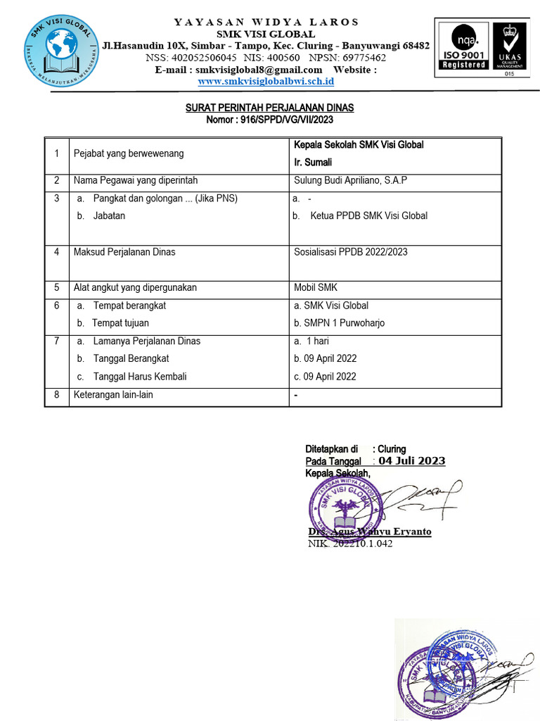 Surat Perintah Perjalanan Dinas (SPPD) | PDF