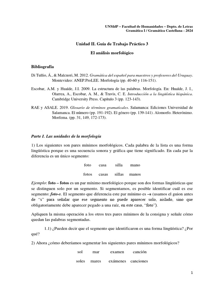Guía de TP3 - El Análisis Morfológico | PDF | Palabra | Adverbio Guía de TP3 - El Análisis Morfológico | PDF | Palabra | Adverbio
