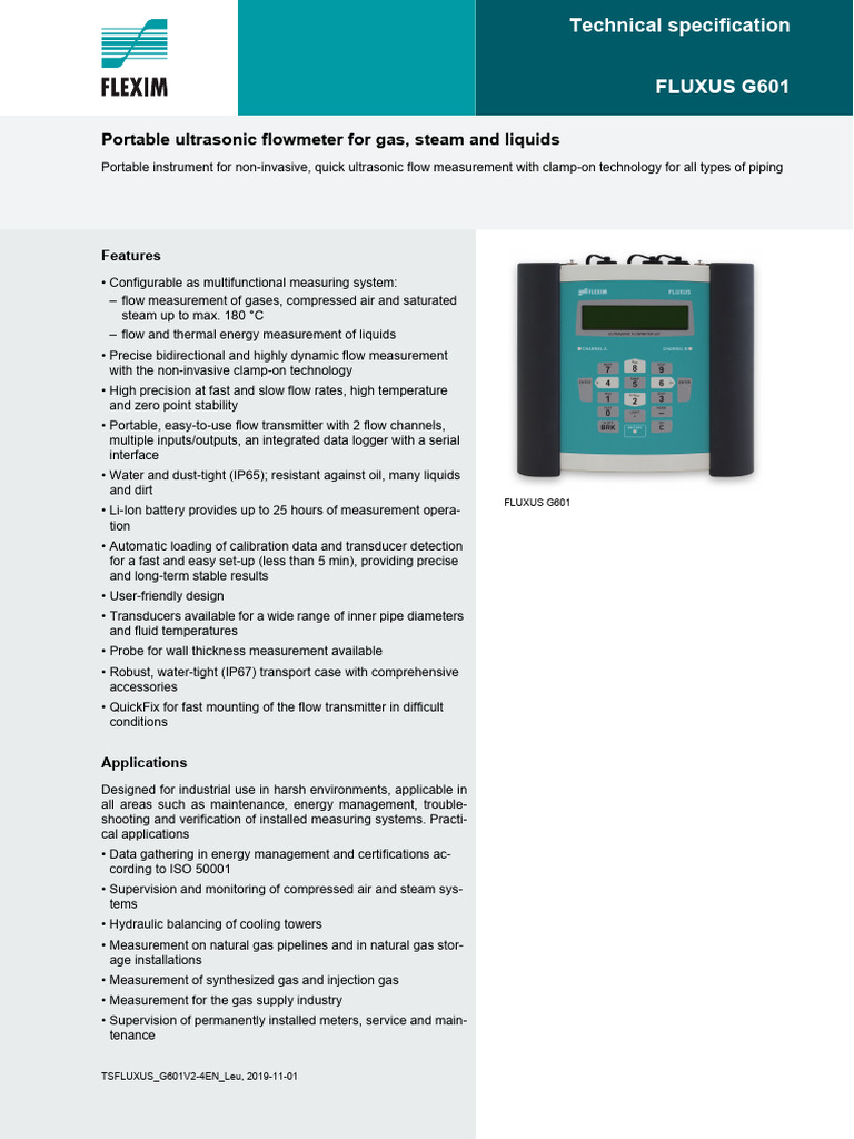 FLUXUS G601 Portable Ultrasonic Flowmeter | PDF