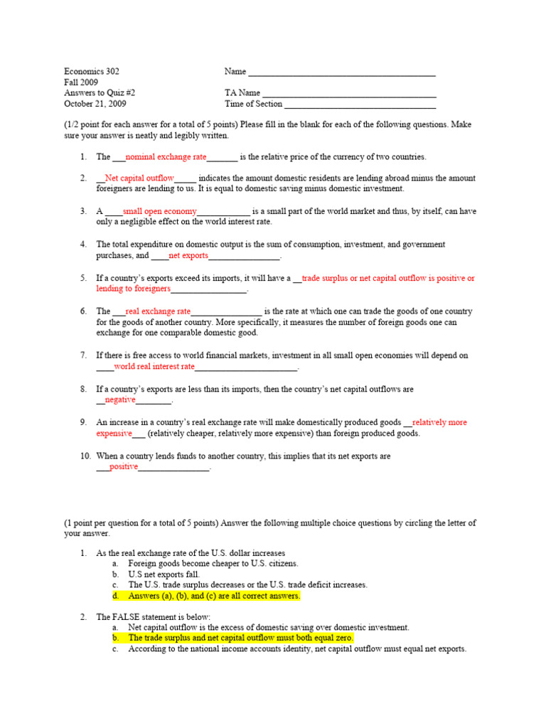 Answerstoquiz 2 Fall 2009 | PDF | Balance Of Trade | Government Budget ...