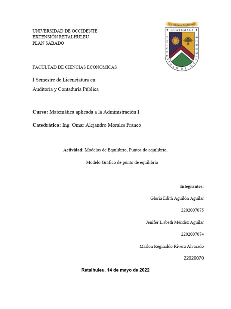 Modelos de Equilibrio, Equipo No. 1 | Descargar gratis PDF | Teoría del ...