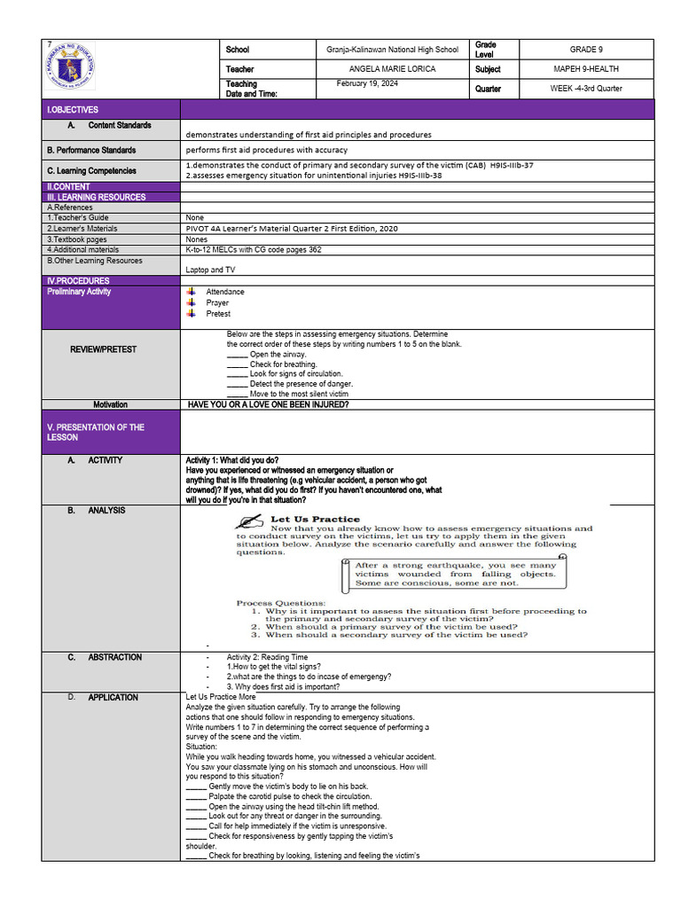 HEALTH-Q3 - W4 - Feb.19-23,2024 | Download Free PDF | First Aid | Emergency