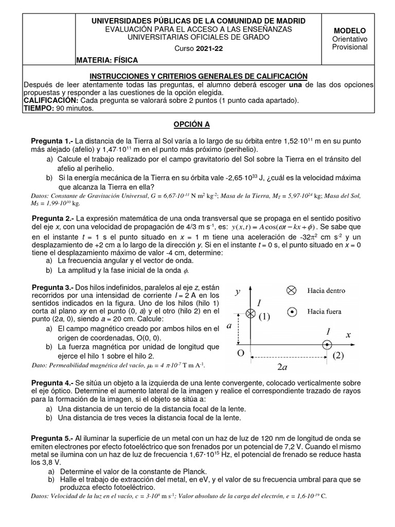 2022 Mo Madrid Fisica Exam Soluc Criterios | PDF | Refracción | Ligero