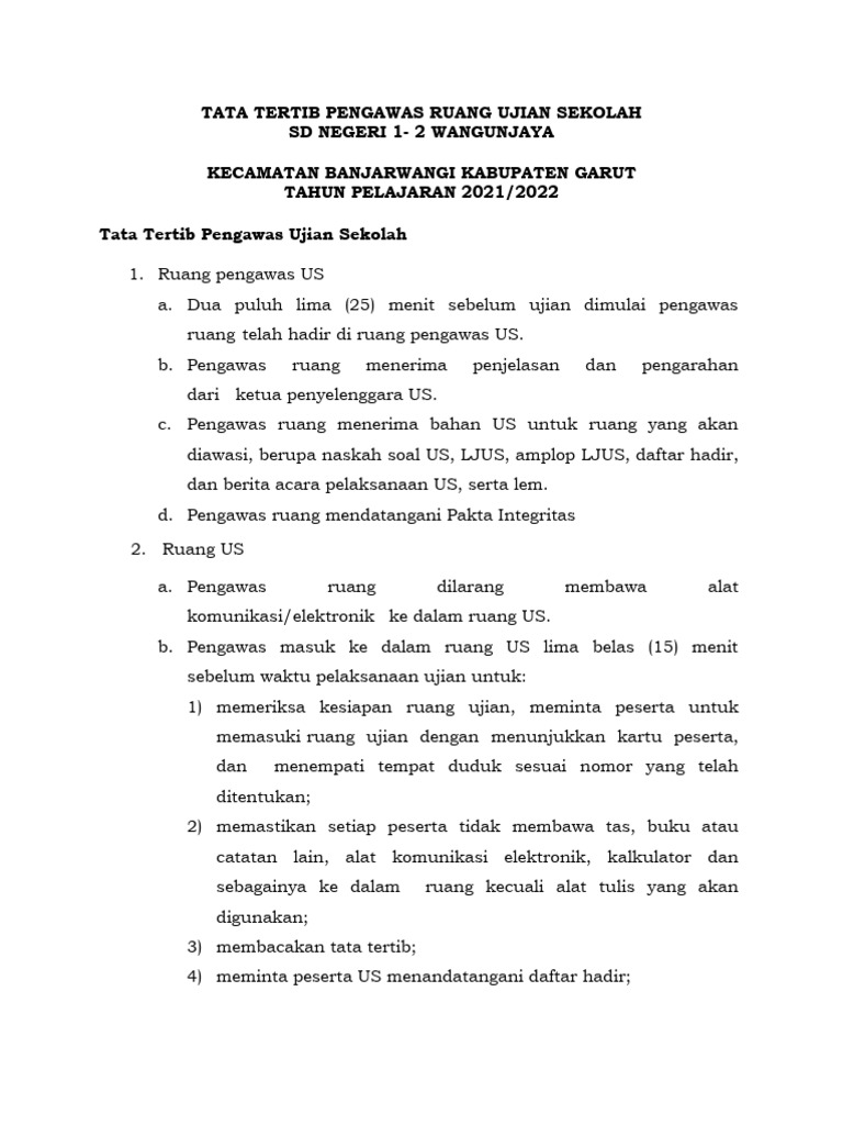Tata Tertib Pengawas Ruang Ujian Sekolah | PDF