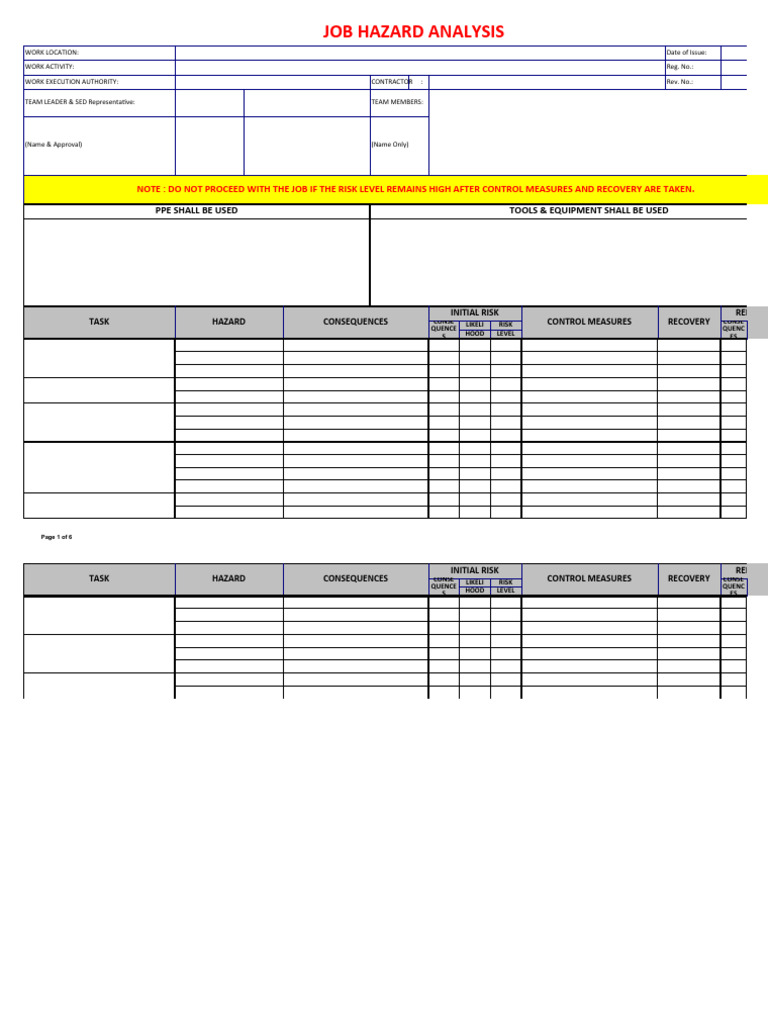 Contoh Job Hazard Analisis | PDF | Risk | Hazards