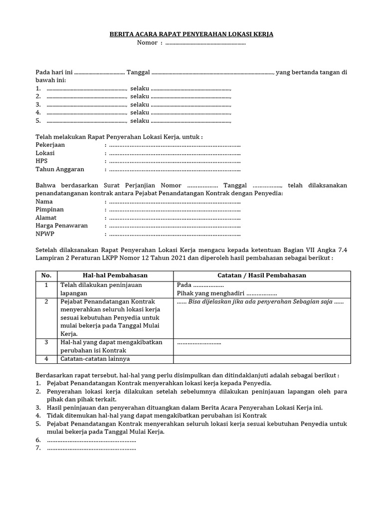 Contoh BA Penyerahan Lokasi | PDF