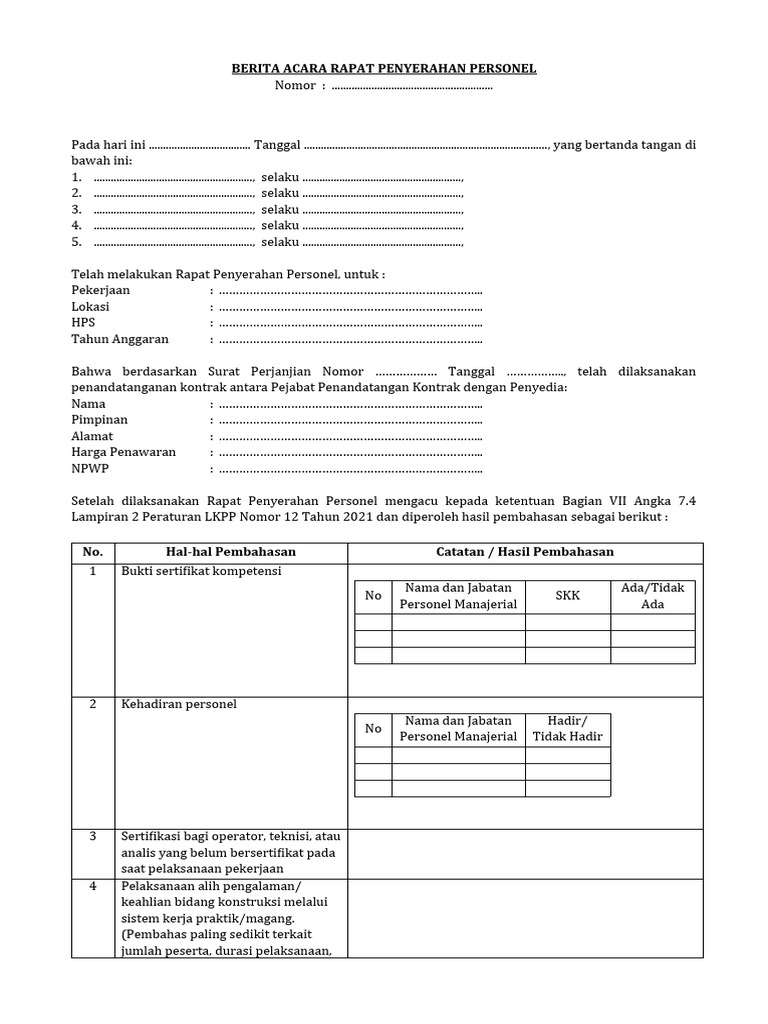 Contoh BA Penyerahan Personel | PDF