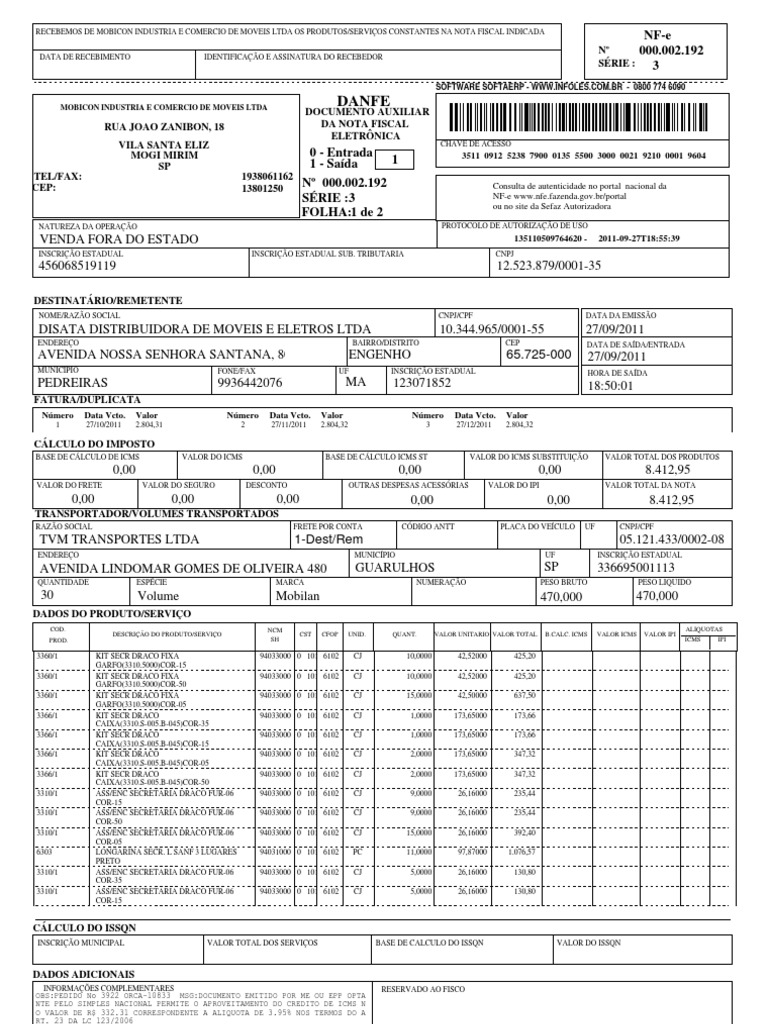 Danfe | PDF | Recibo | Brasil