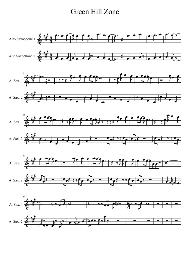 Green Hill Zone | PDF | Saxophone | Woodwind Instruments