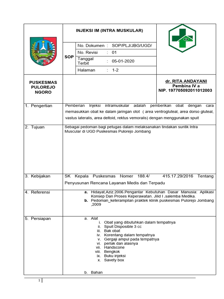 Sop Injeksi Im (Intra Muskular) | PDF