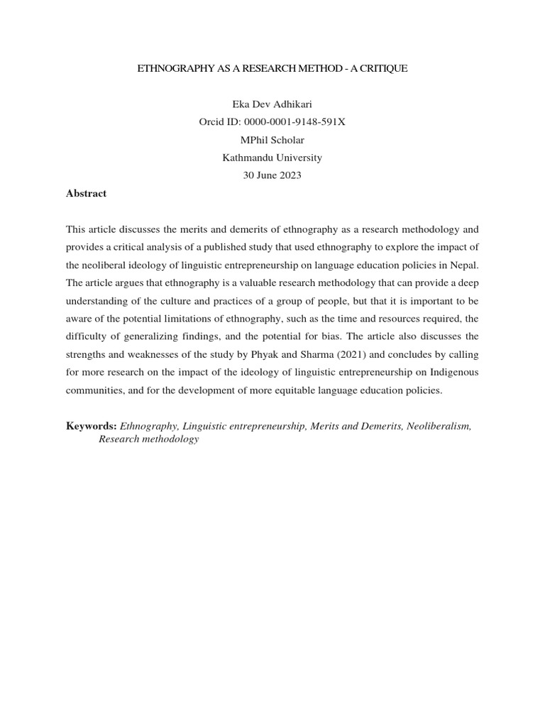 Ethnography - A Critique | PDF | Ethnography | Methodology