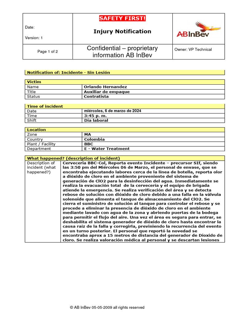 Incidente Sin Lesion - Precursor SIF - Cerv BBC | PDF | Materiales ...