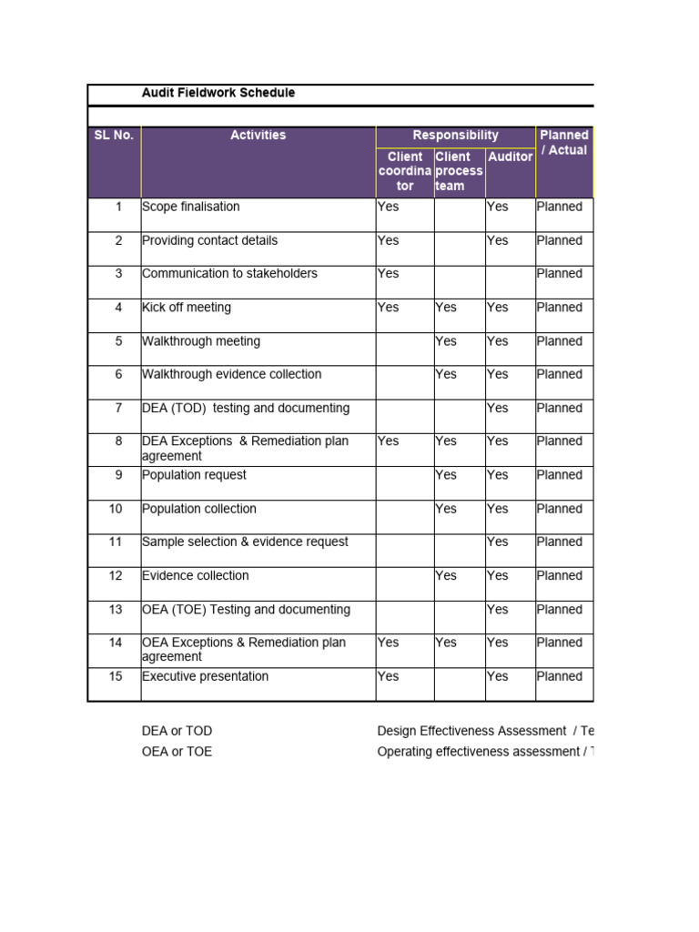 IT Audit Field Work Schedule | PDF | Accounting | Business