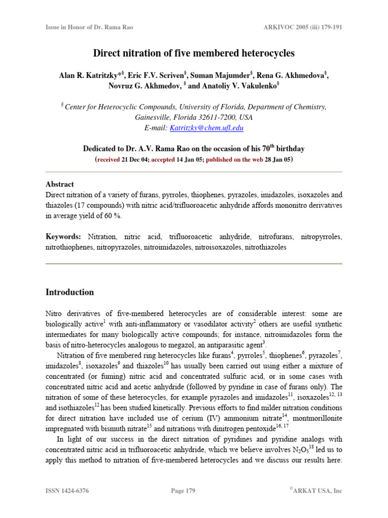 Direct Nitration of Five Membered Hetero | PDF | Nitric Acid | Pyridine