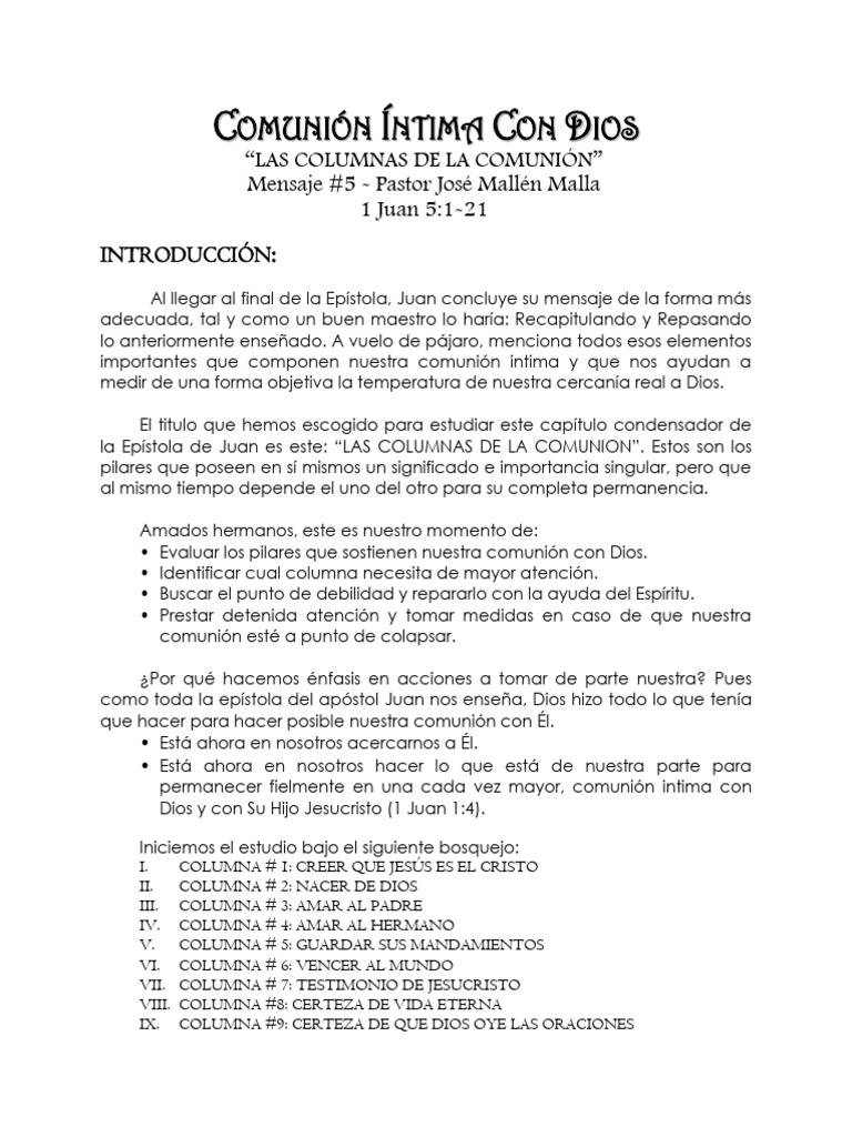 Pilares De La Comunión íntima Con Dios Pdf Jesús Vida Eterna