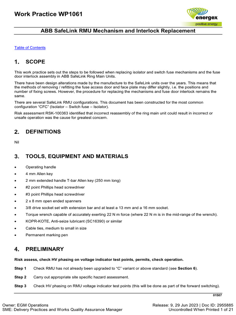 SafeLink RMU Mechanism Guide | PDF | Fuse (Electrical) | Switch