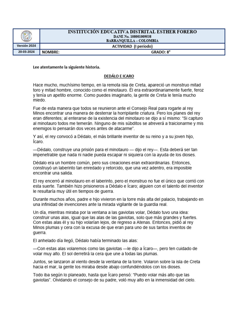 Actividad Transporte Aéreo 8°B | PDF | Minotauro