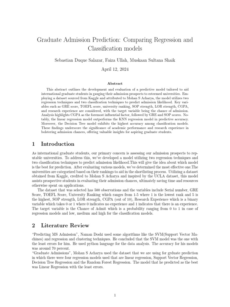 Graduate Admission Prediction - Data Analytics | PDF | Linear Regression | Regression Analysis