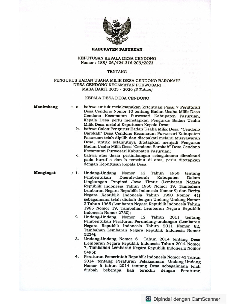 SK Pengurus Bumdes 2024 | PDF