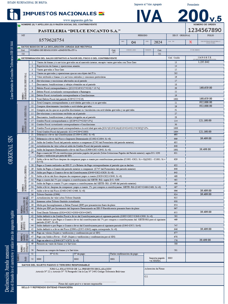 Formulario IVA 200 v5 Bolivia 2024 | PDF | Impuesto al valor agregado ...